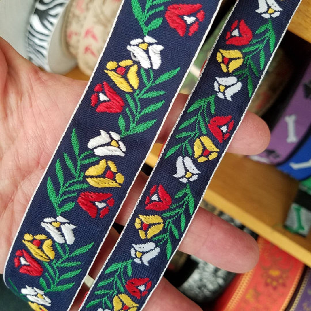 Blue Tulip Floral Swedish Woven Fabric Trim, Sold by the Yard. - Etsy