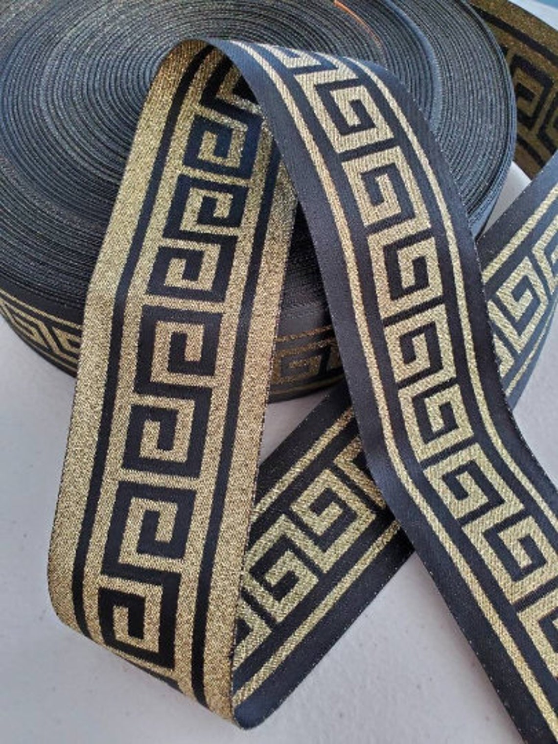 Soft Greek Key Fabric Trim, 1 7/8 Inch Wide, Black and Gold , Sold by ...