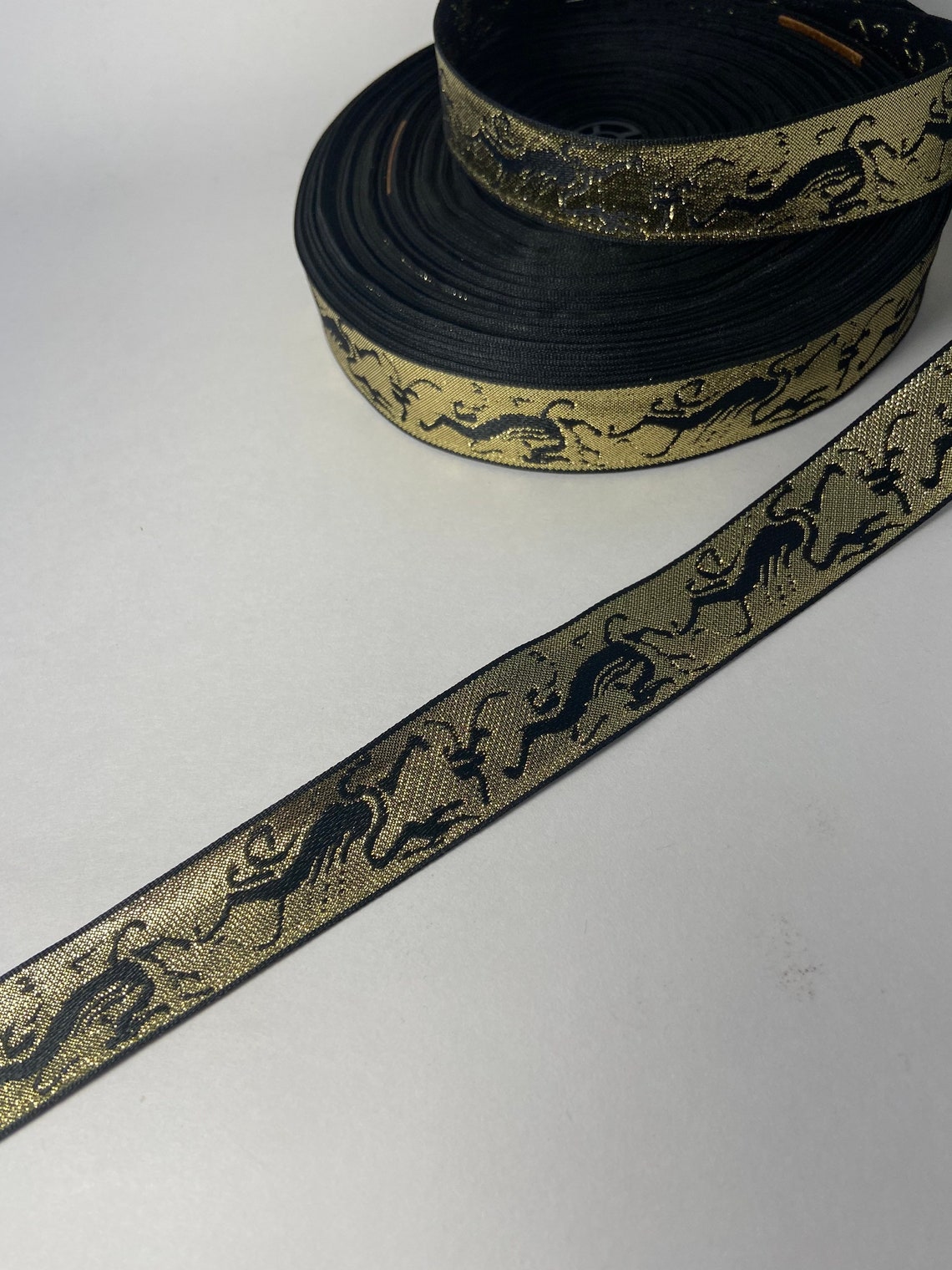 Black Metallic Gold Dragon Hydra Jacquard Woven Fabric Trim 1 - Etsy