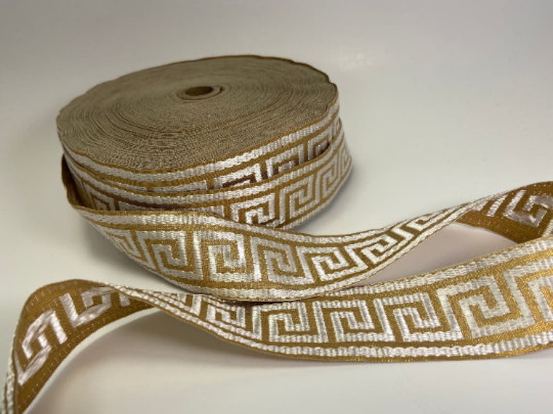 Greek Key Rose Gold and off White Metallic Jacquard Ribbon | Etsy