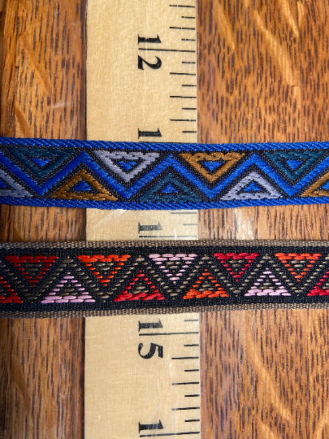 Native Triangle in Red or Blue Jacquard Woven Fabric Trim, 3/4 Inch ...