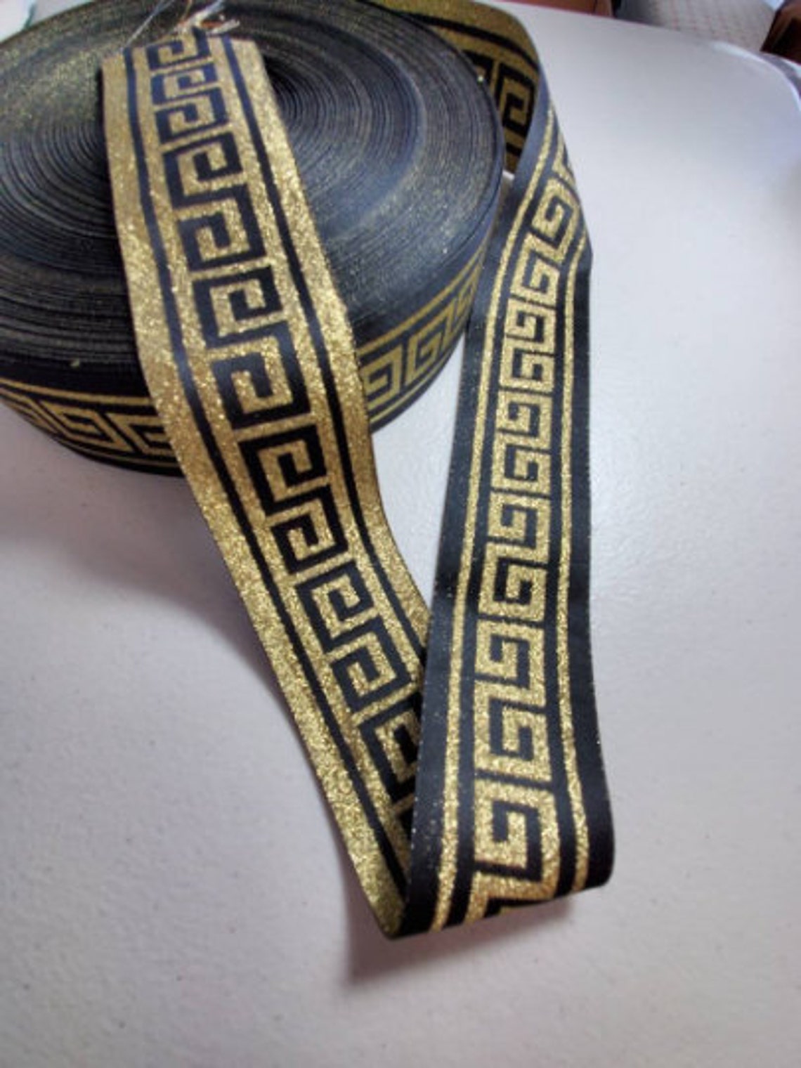 Soft Greek Key Fabric Trim, 1 7/8 Inch Wide, Black and Gold , Sold by ...