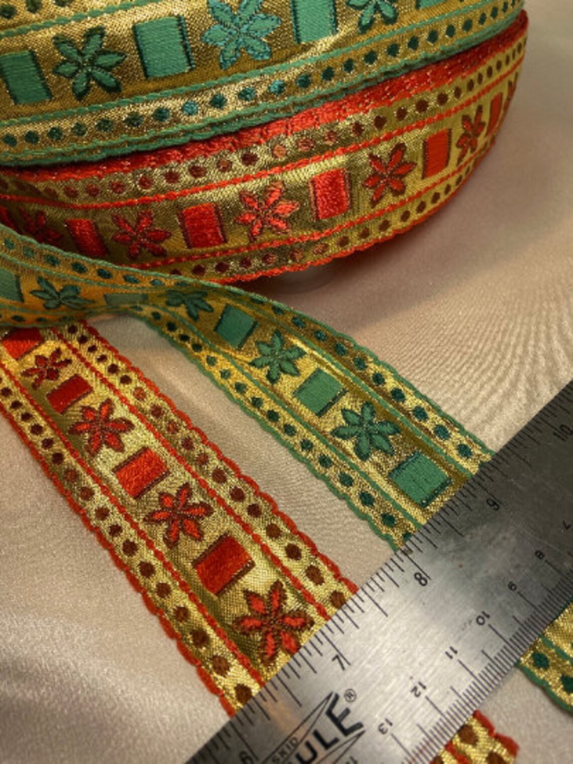 Eastern Native, Very Metallic Fabric Trim, 1 1/2 Inch Wide, Jacquard ...