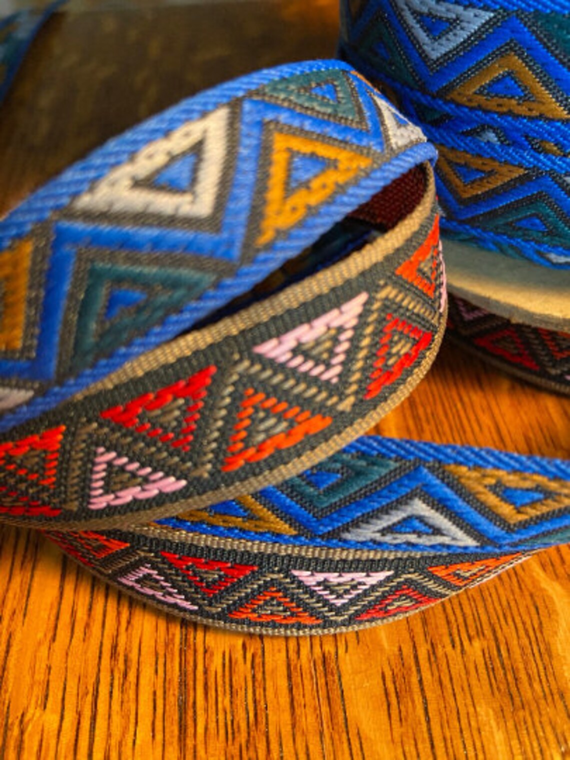 Native Triangle in Red or Blue Jacquard Woven Fabric Trim, 3/4 Inch ...