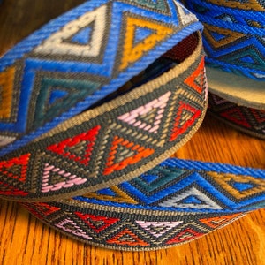Native Triangle in Red or Blue Jacquard Woven Fabric Trim, 3/4 Inch ...
