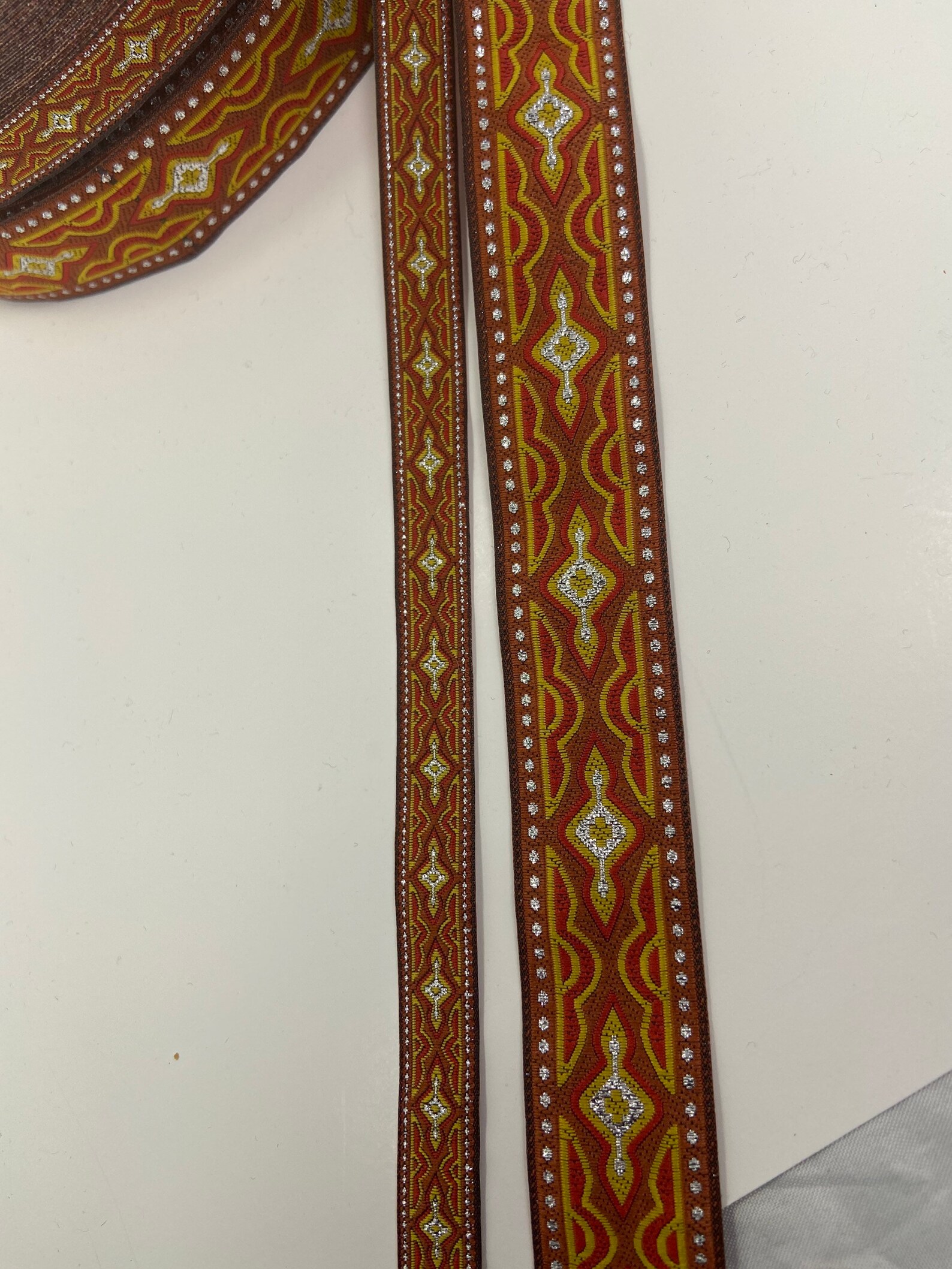 Celtic Scarlet and Curry Metallic Jacquard Fabric Trim, Sold by the ...