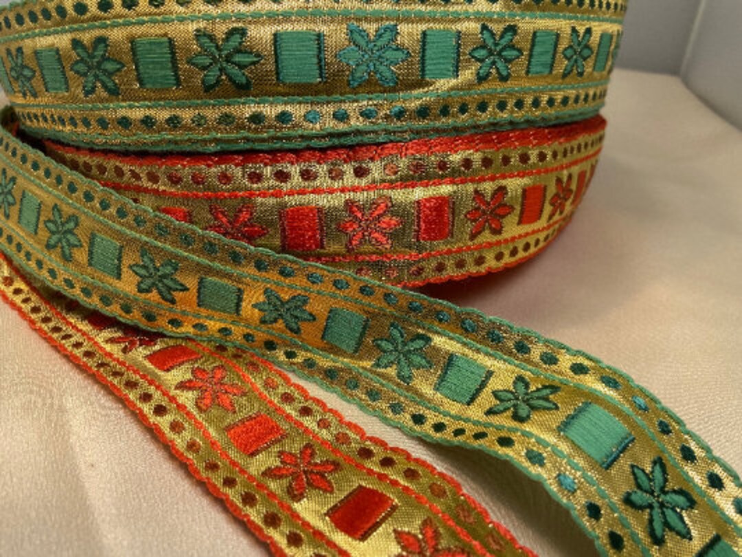 Eastern Native, Very Metallic Fabric Trim, 1 1/2 Inch Wide, Jacquard ...