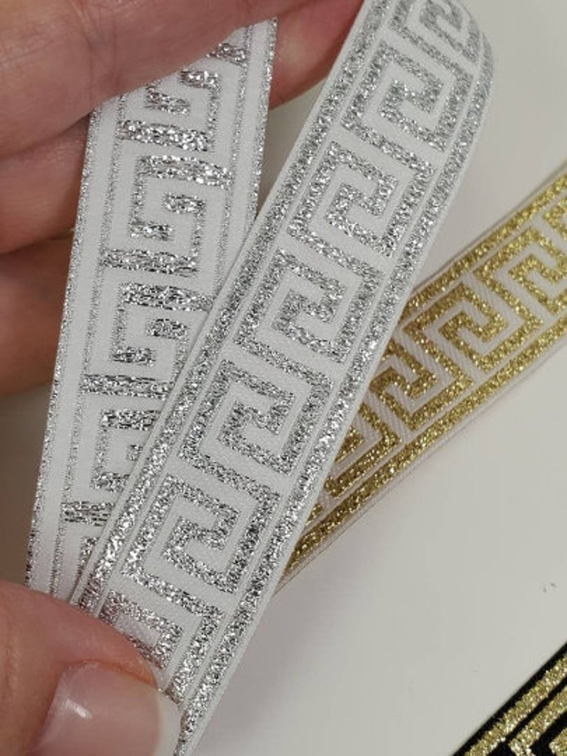 7/8 Inch Greek Key Metallic Ribbon Trim Sold by the Yard. - Etsy