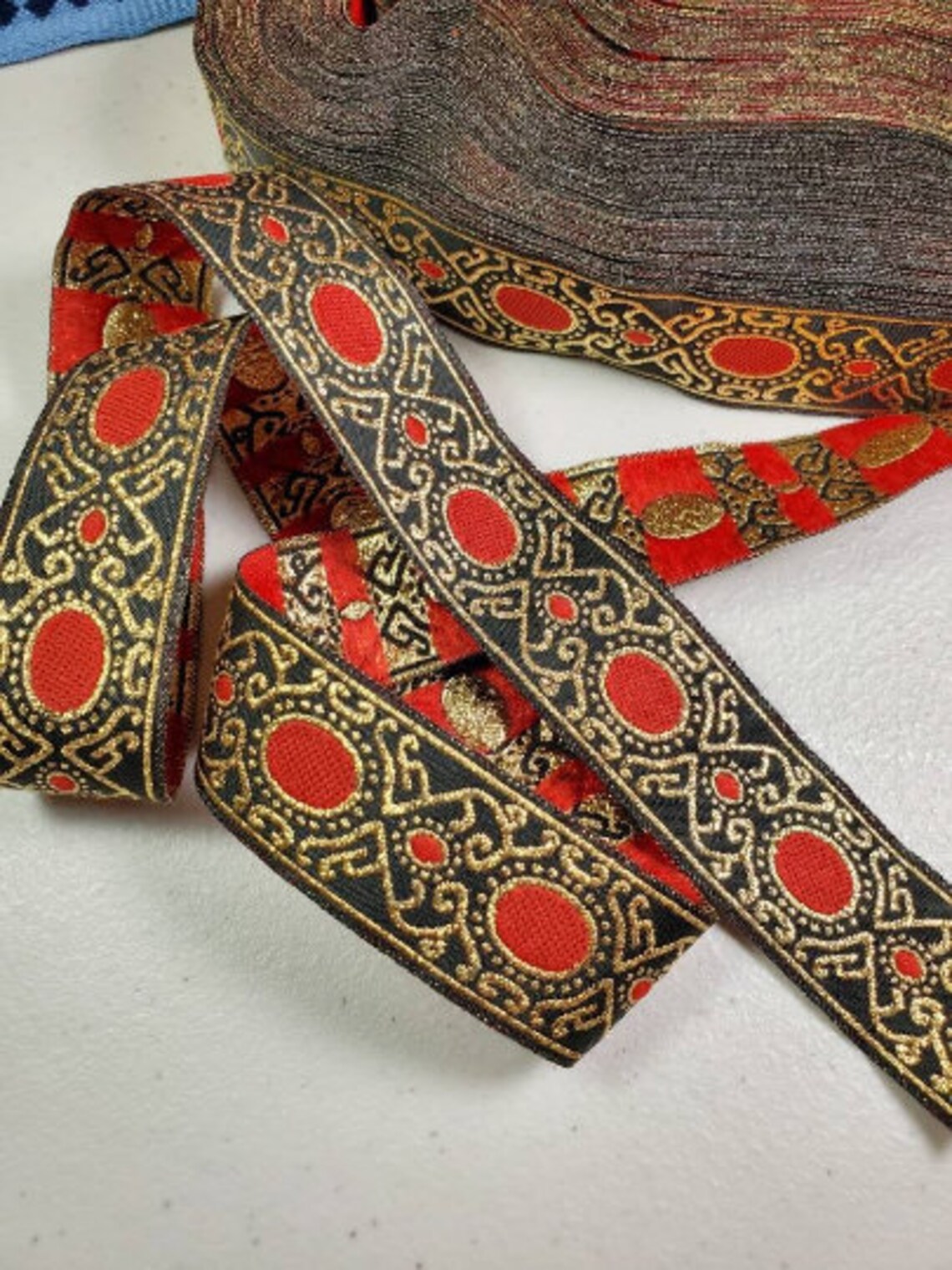 Medieval Red and Gold 1 Inch Wide Jacquard Woven Fabric Trim, Sold by ...