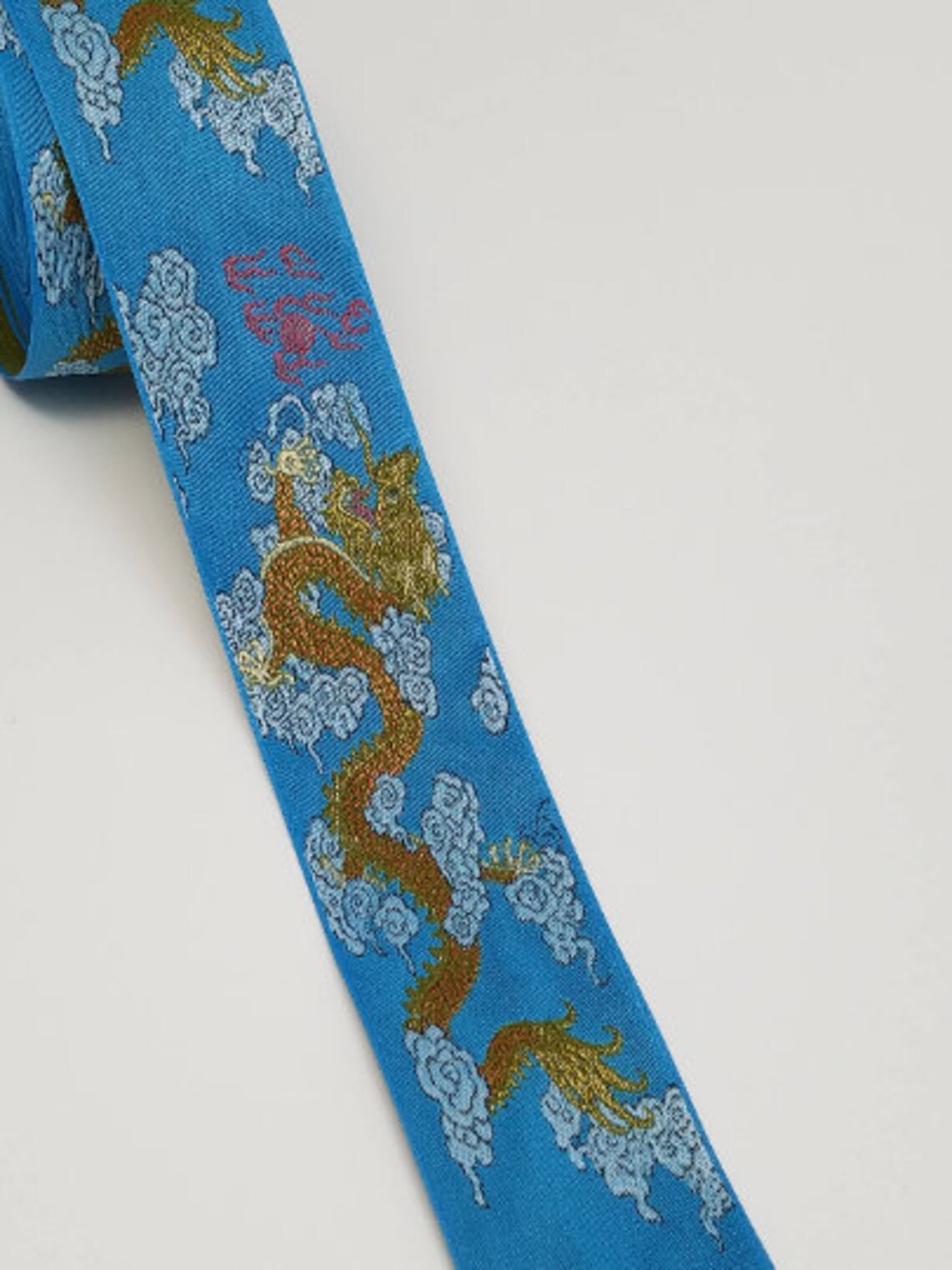 Blue and Gold Dragon Jacquard Woven Fabric Trim, 2 Inches Wide, Sold by ...