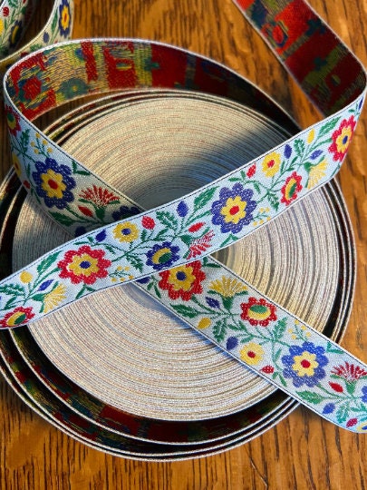 Floral Multicolor 3/4 Inch Wide Jacquard Woven Fabric Trim | Etsy