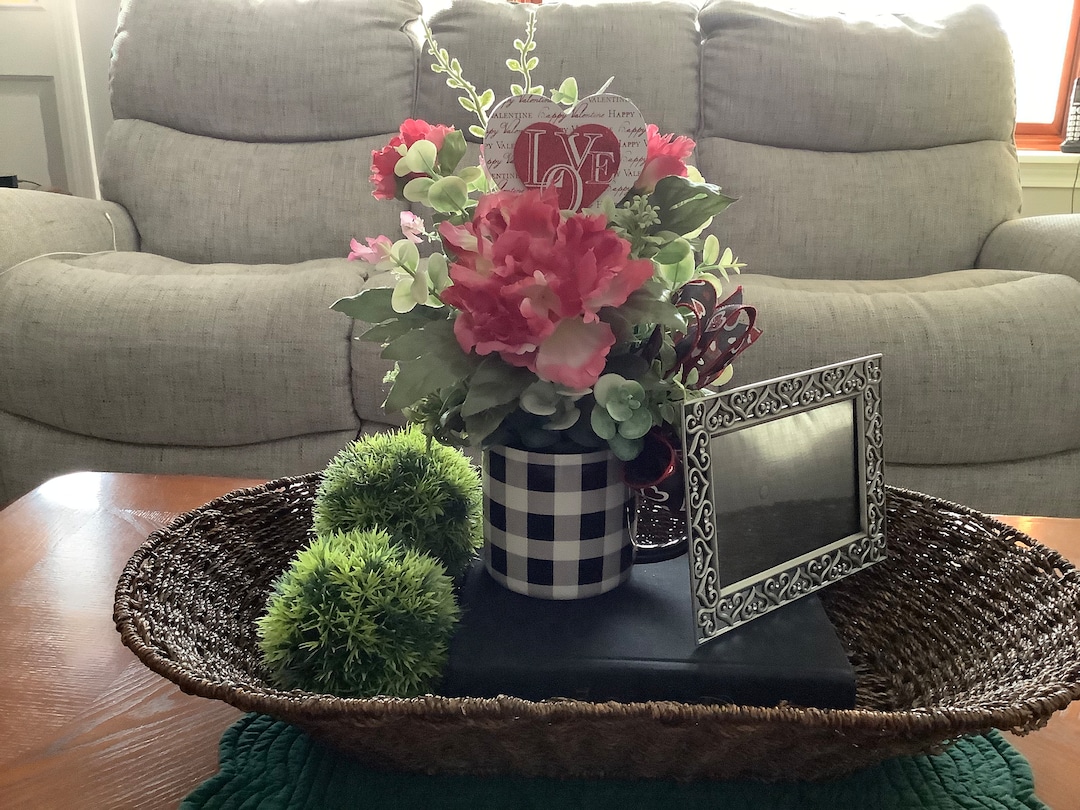 Buffalo Plaid Centerpiece, Pink Peony Valentine Gift, Peony Centerpiece ...