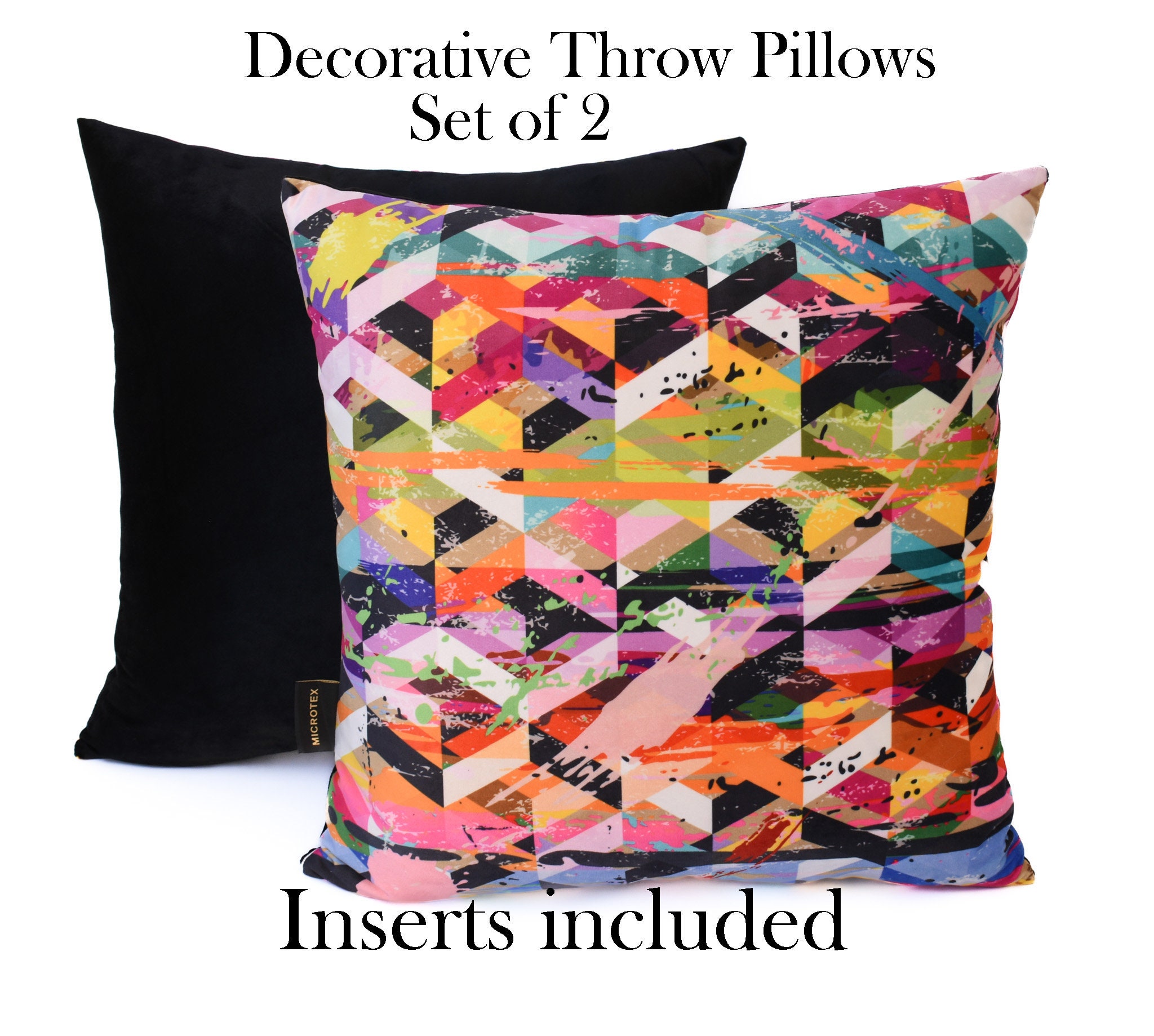 Throw Pillows Multicolor With Inserts Included, Set of 2 Soft ...
