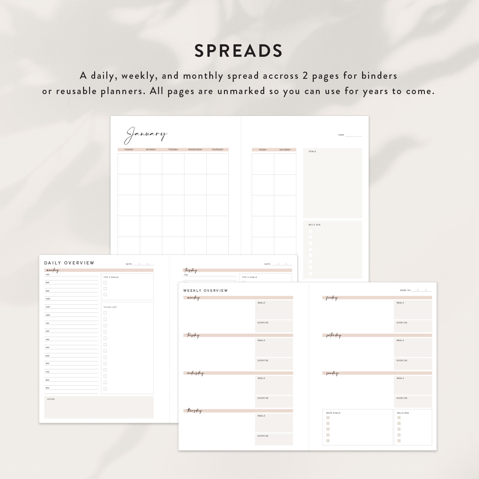 Undated Planner Pages Print and Digital - Etsy