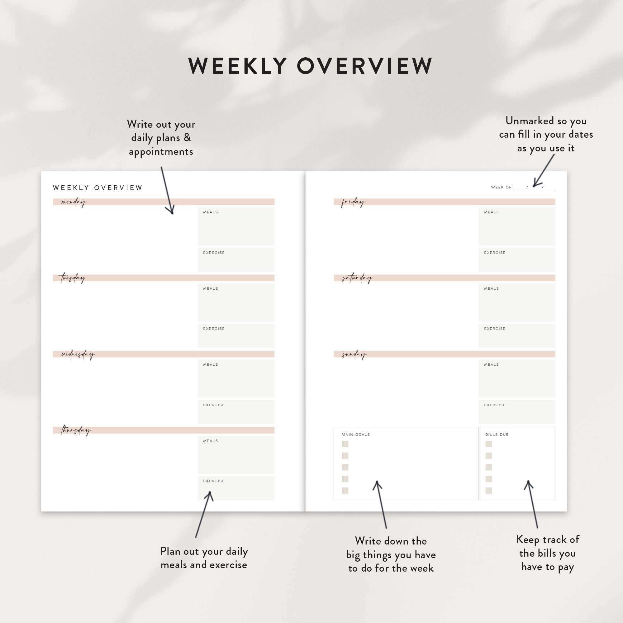 Undated Planner Pages Print and Digital - Etsy