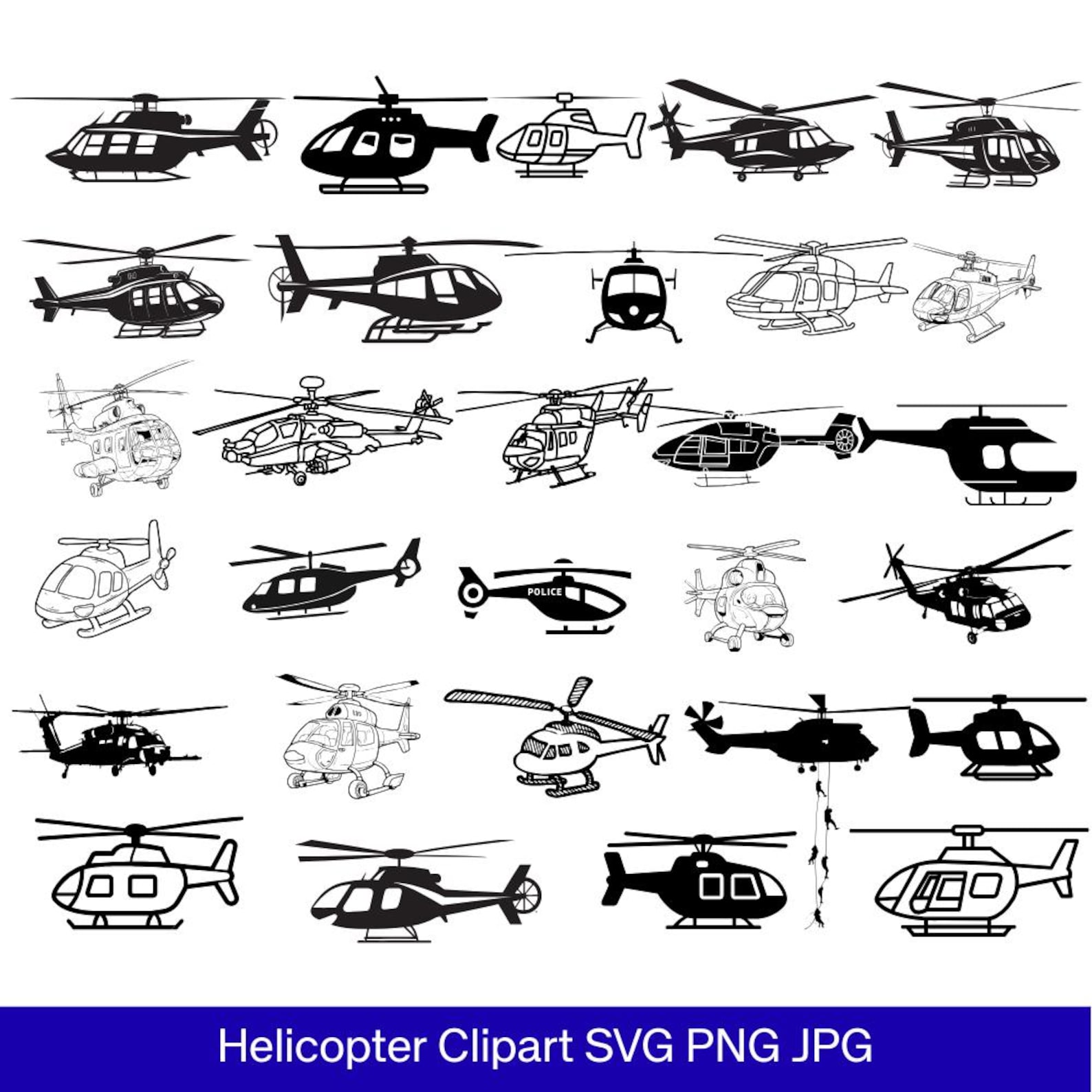 Helicopter SVG Cut Files: Clipart, Vector, PNG, JPG (digital Download ...