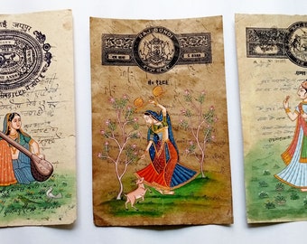 Traditional Indian Miniature Painting on Vintage Old Paper - Etsy