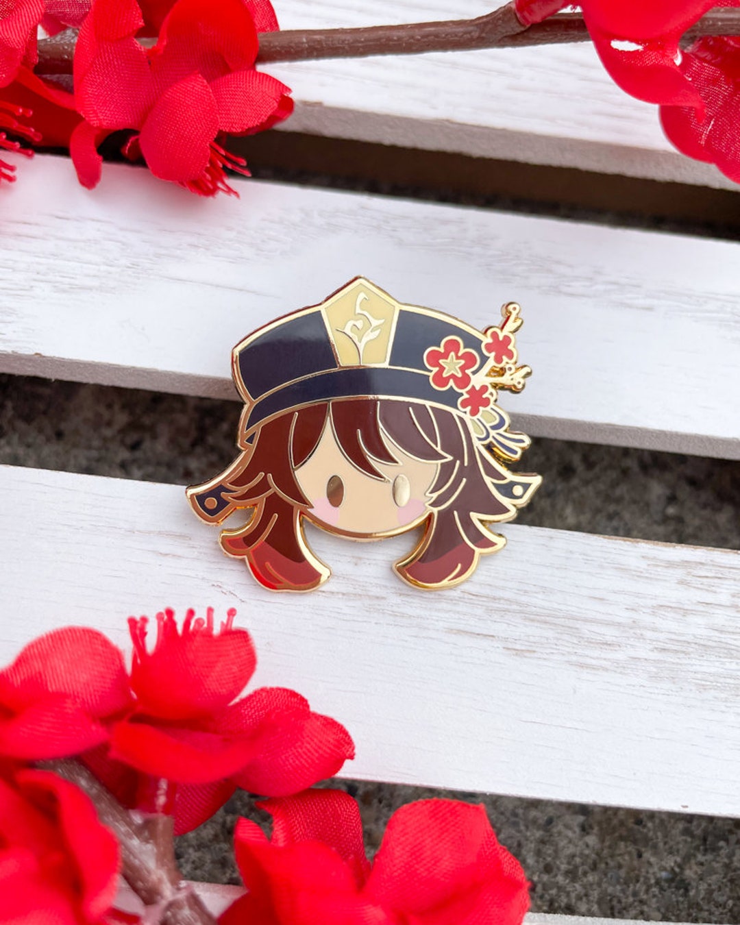 Hu Tao Genshin Impact Kawaii Chibi Gold Hard Enamel Pin Kawaii Pin - Etsy