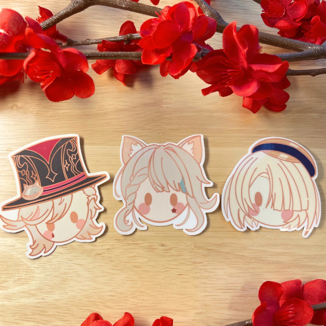 Lyney, Lynette and Freminet Genshin Impact Kawaii Chibi Die-cut Vinyl ...