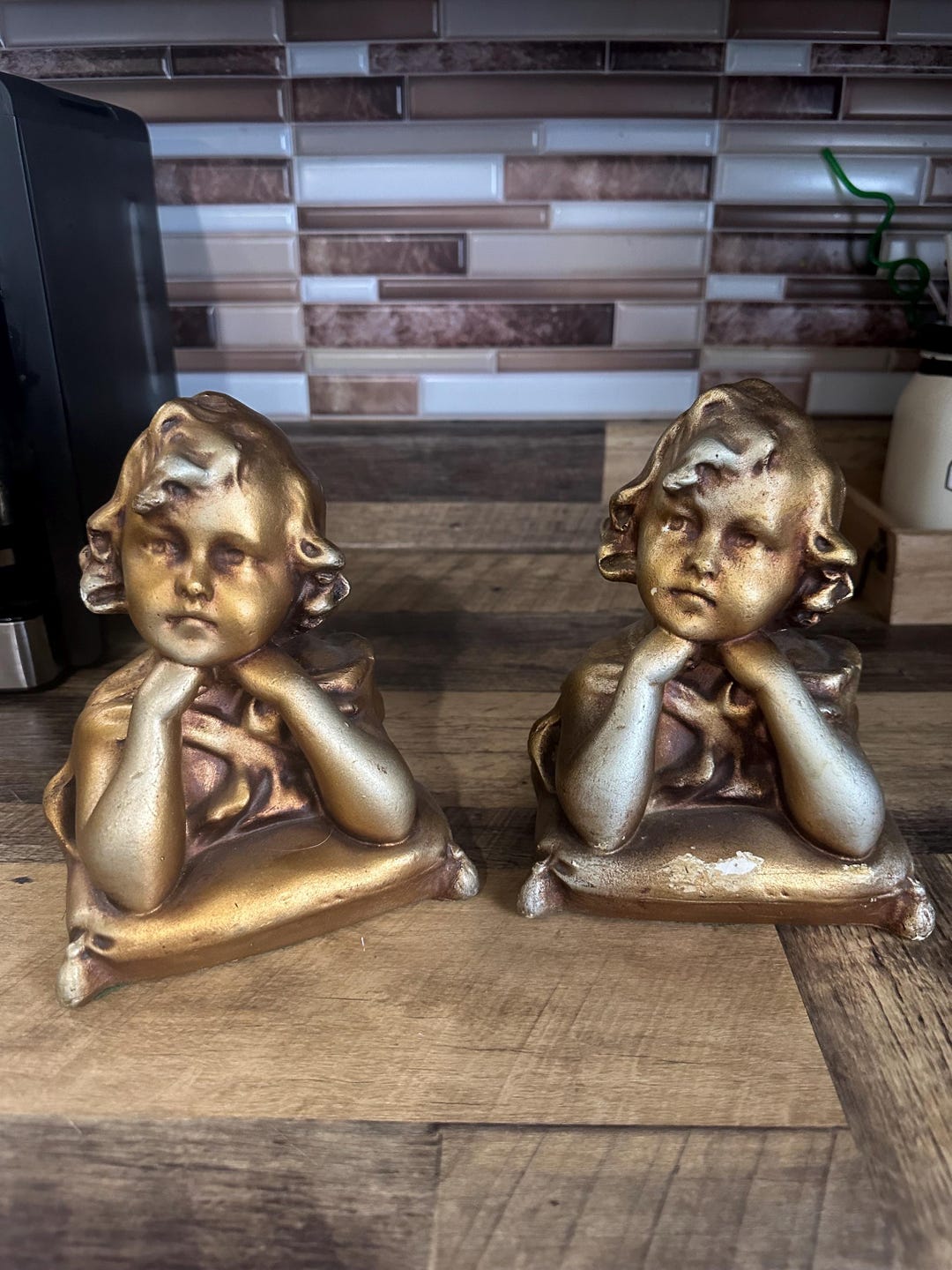 2 Antique Chalkware Plaster Girls Bust Sculpture Statues, Bronze ...