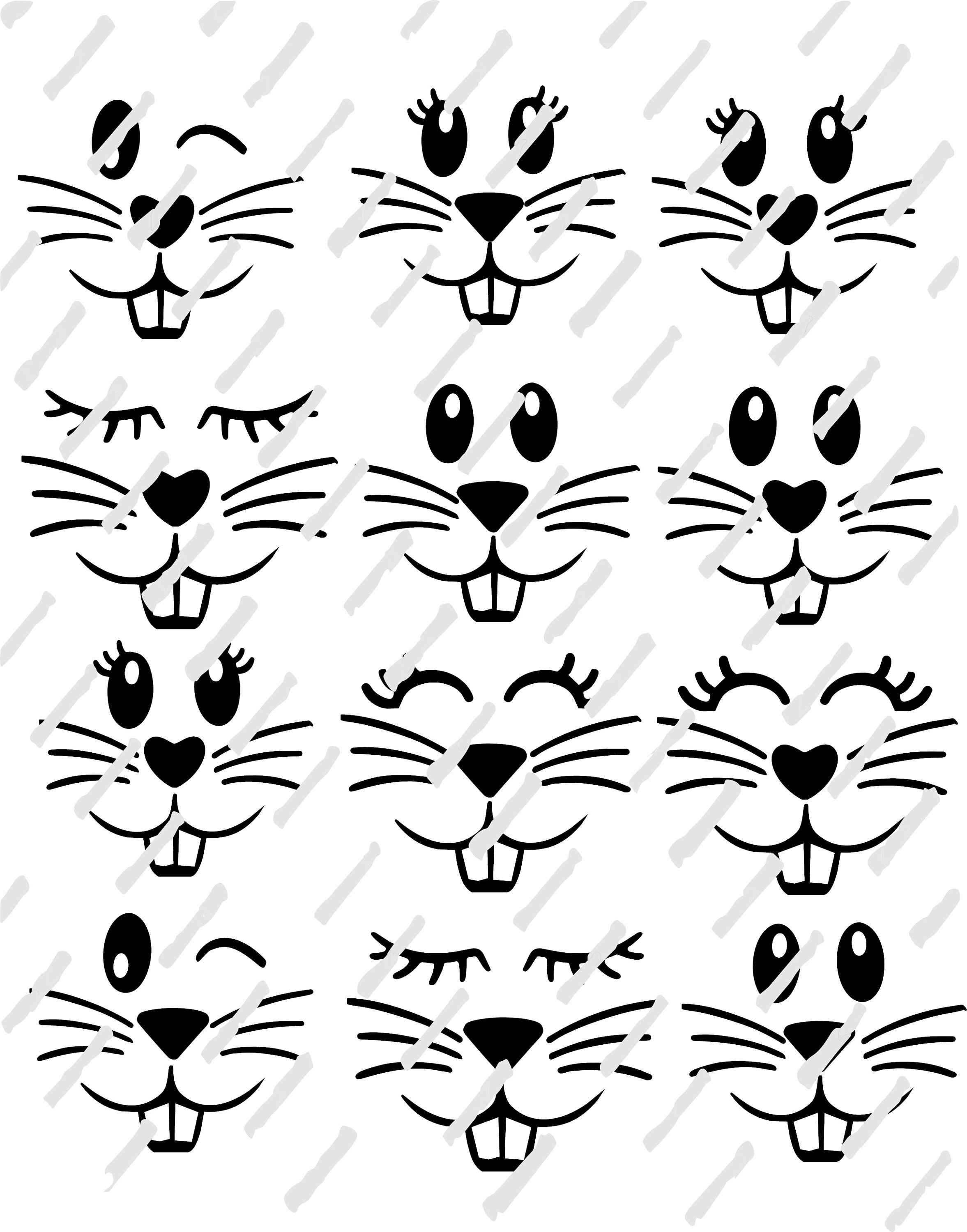 12 Easter Bunny Faces SVG Download File - Etsy