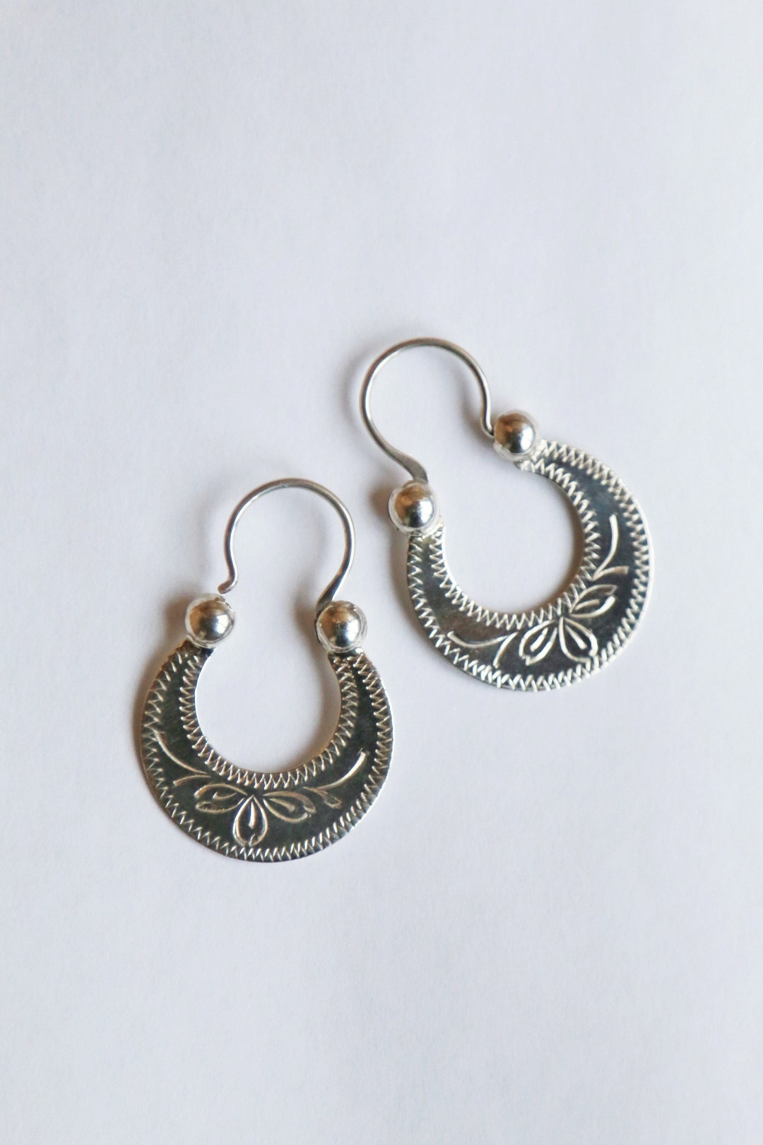 Traditional Ukrainian HANDMADE Earrings. Crescent Earrings. Silver Half ...
