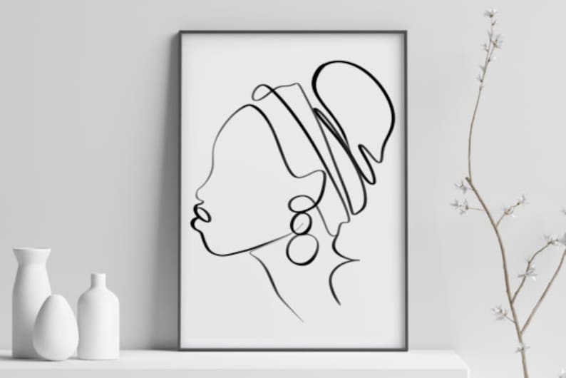 Black Woman Line Drawing, African Line Art, Abstract Face Print ...