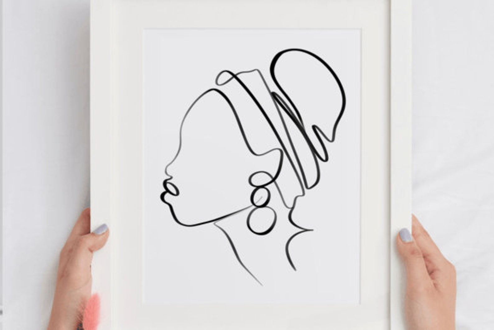 Black Woman Line Drawing, African Line Art, Abstract Face Print ...