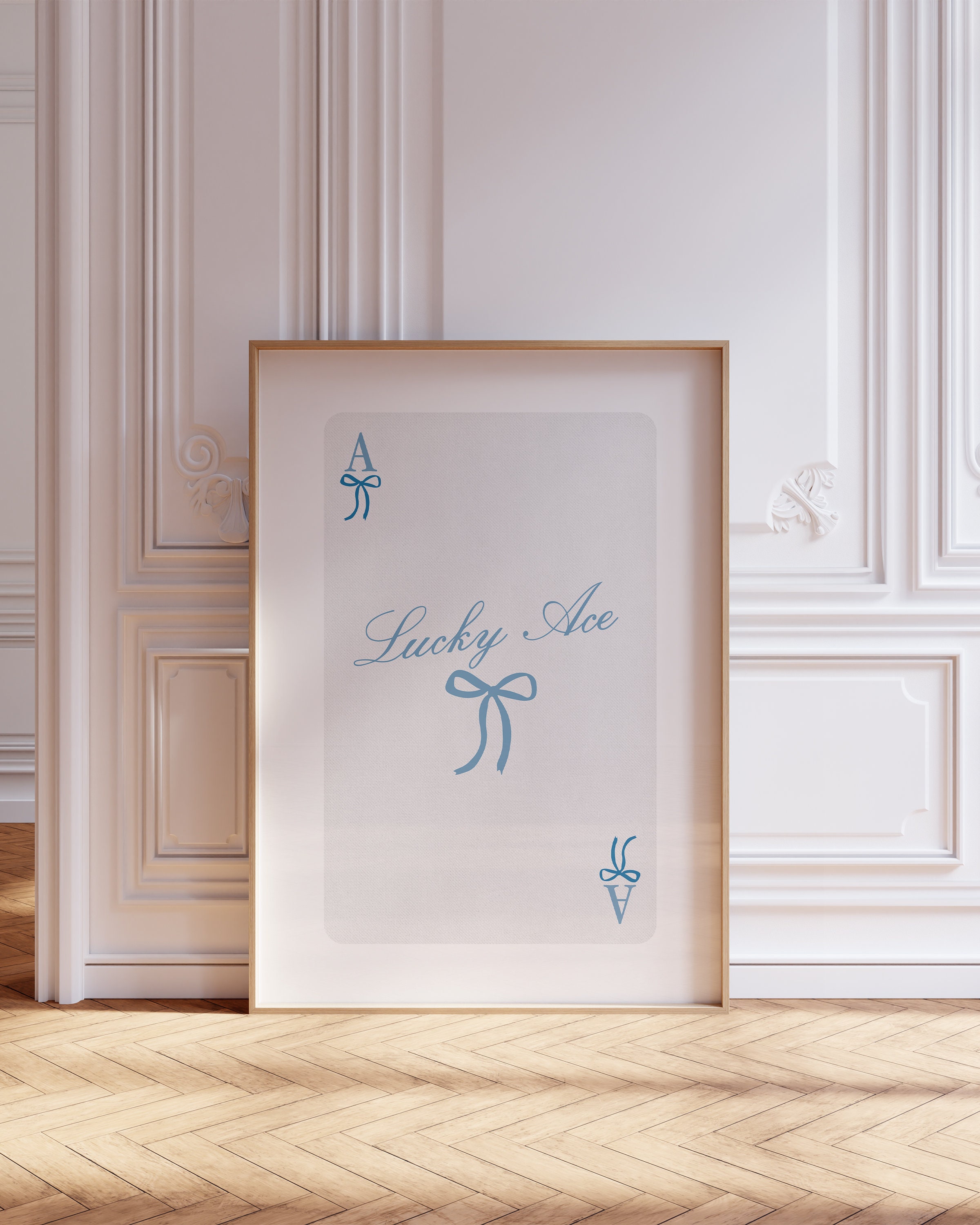 Blue Coquette Bow Ace Card Poster, Preppy Trendy Wall Art, Lucky Girl ...