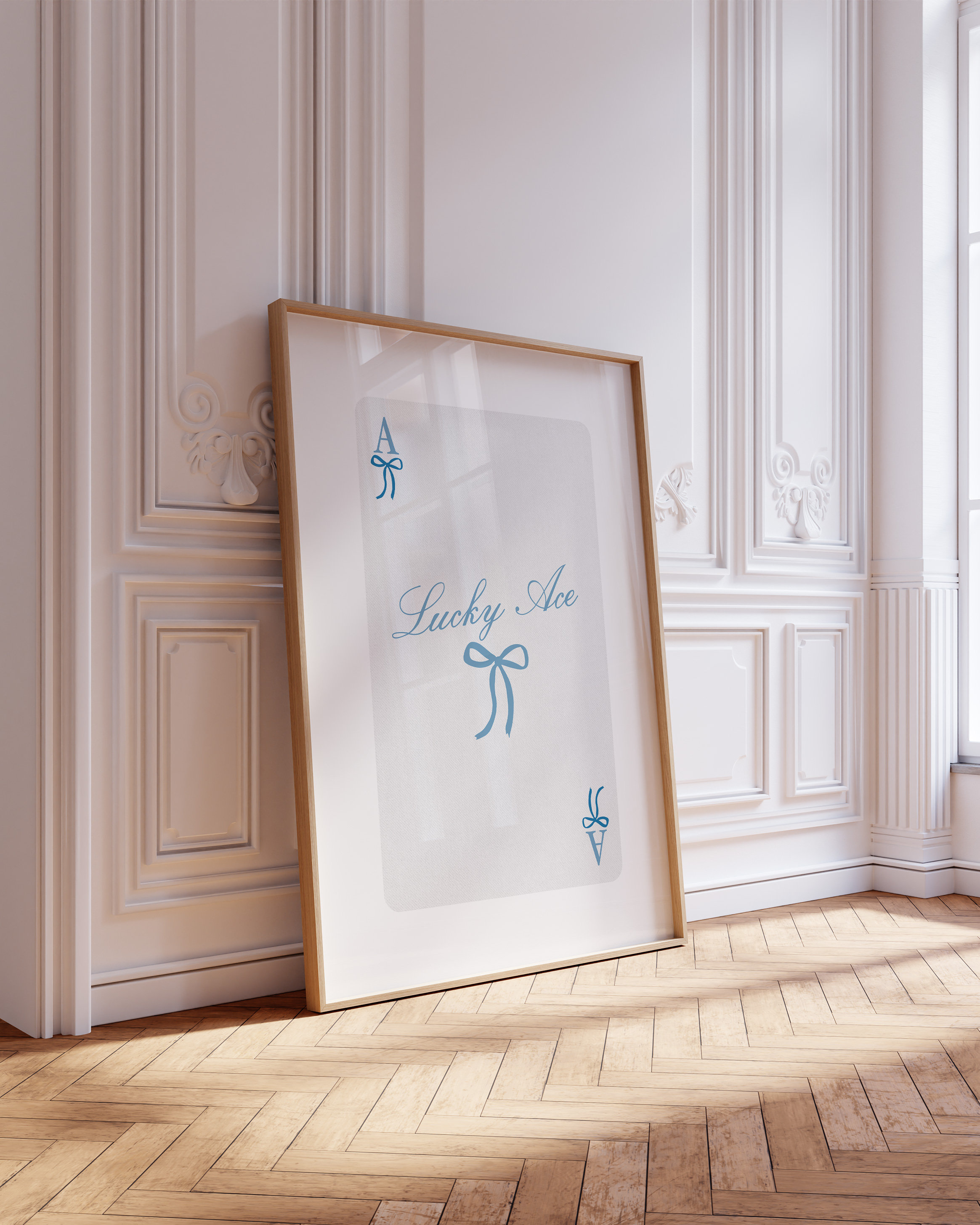 Blue Coquette Bow Ace Card Poster, Preppy Trendy Wall Art, Lucky Girl ...