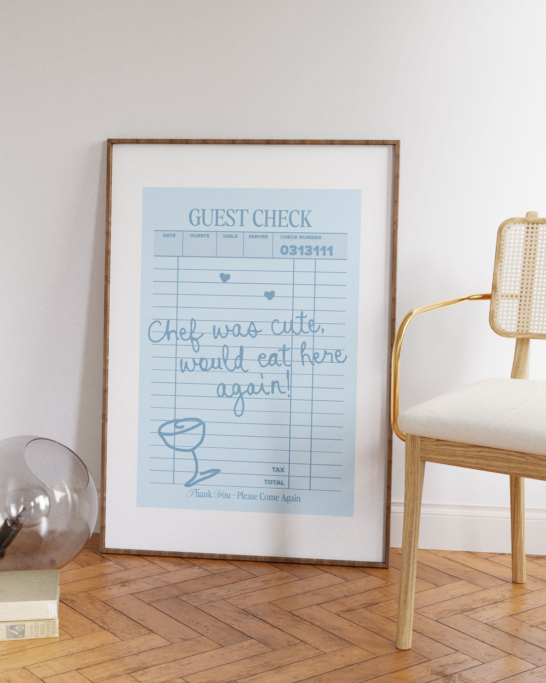 Blue Chef Was Cute Guest Check Wall Art, Aesthetic Guest Check Print ...