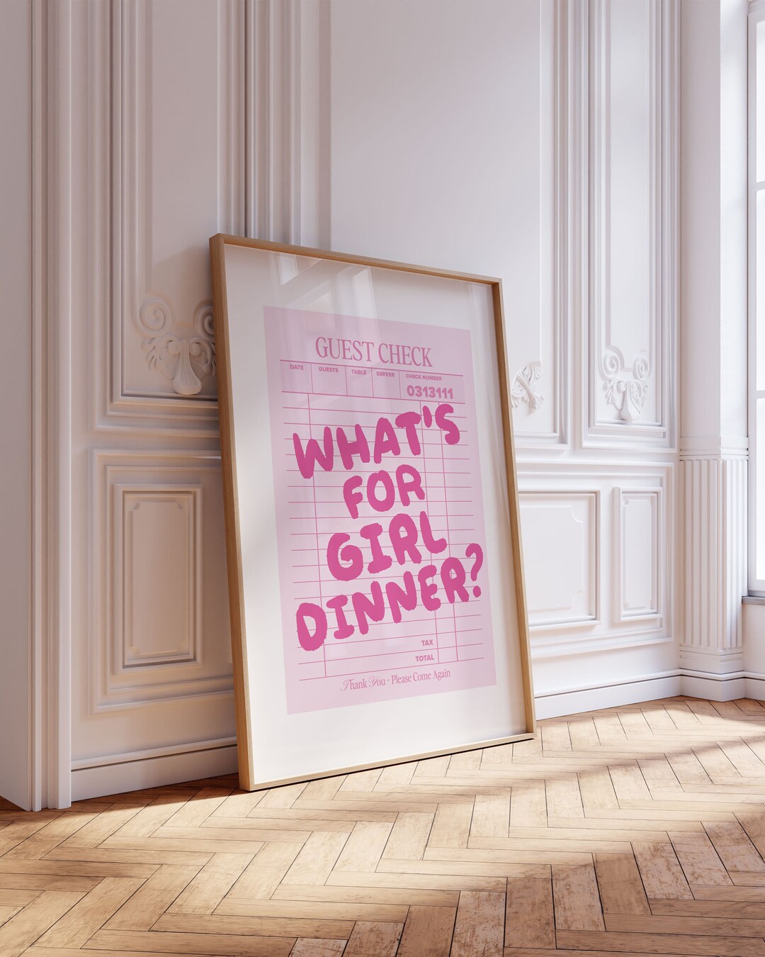 Pink Girl Dinner Print, Girl Dinner Wall Art, Guest Check Wall Art ...