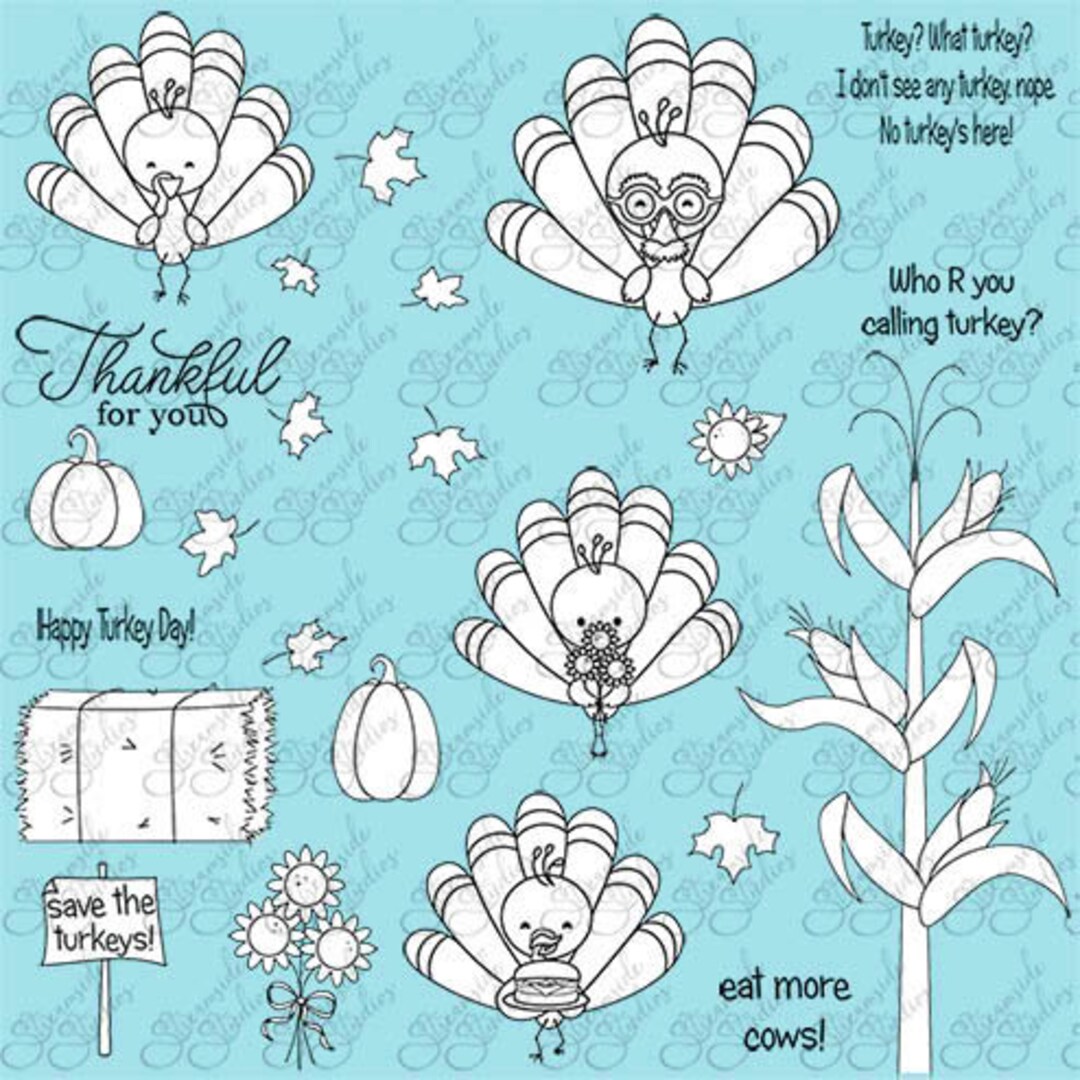 Happy Little Turkeys, Fall Harvest, Thanksgiving Digital Image Stamps ...