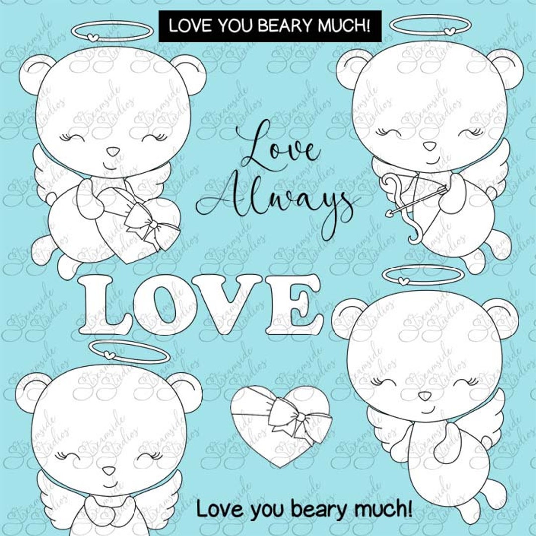 Love You Beary Much, Bears, Digital Stamp Set, Png Set of 5 300 Dpi ...