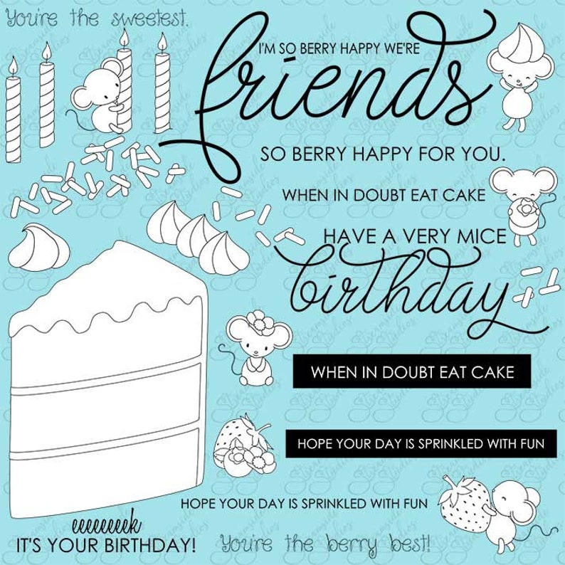 Berry Sweet Mice Digital Stamp Set, Mice Digi Stamps, Png 300 Dpi - Etsy