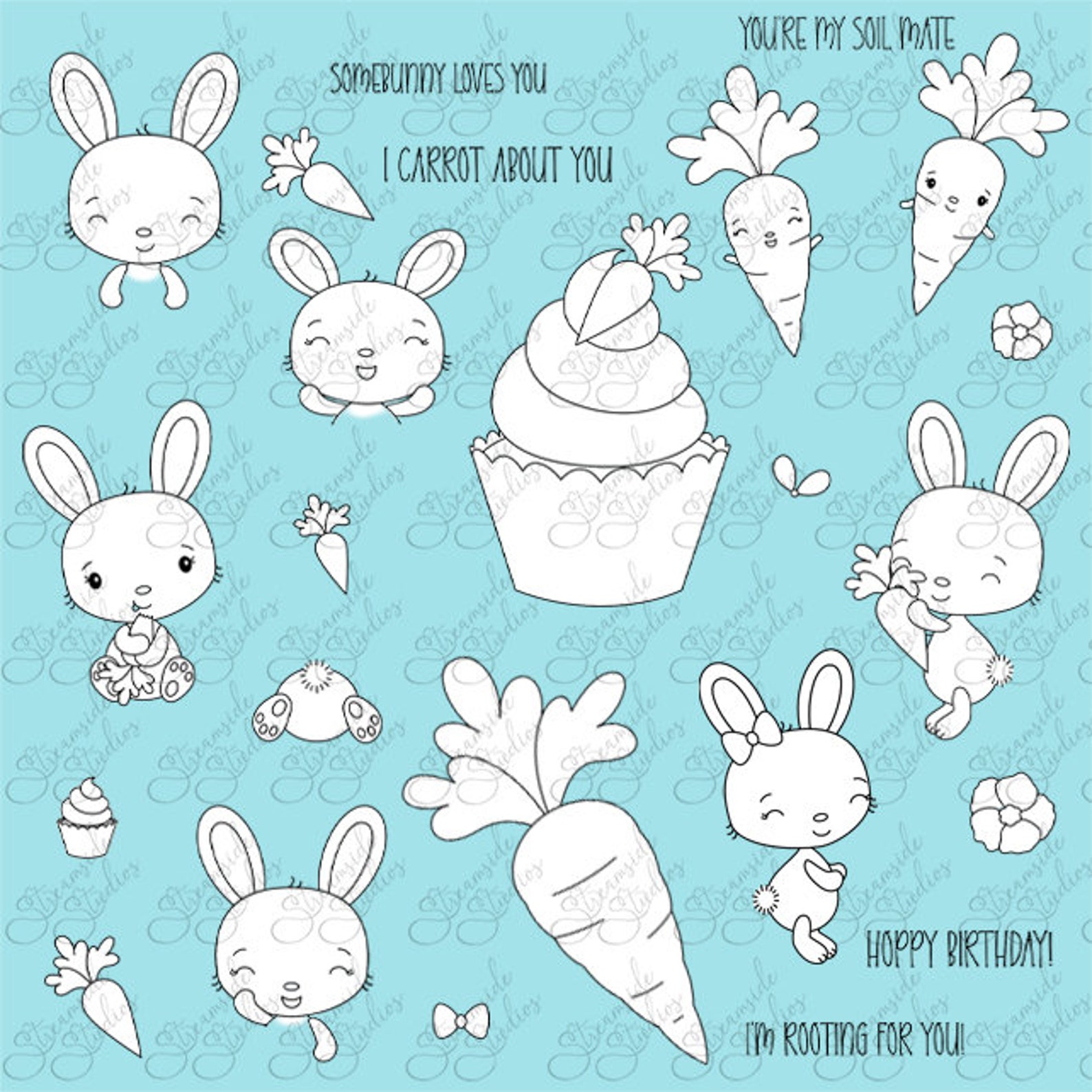 Cupcake Critters-bunny Digital Stamp Set, Bunny Cupcake Digi Stamps ...