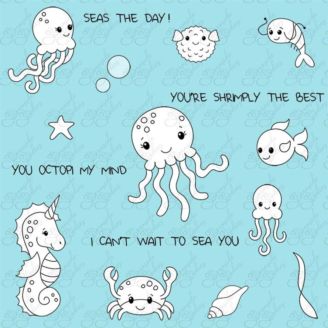 Sea Critters Digital Stamp Set, Sea Life Digi Stamps, Png 300 Dpi - Etsy