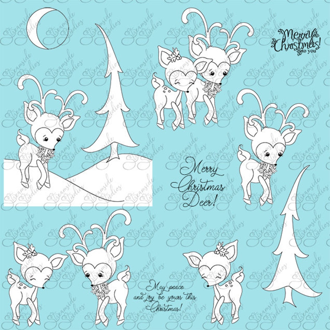 Merry Christmas Deer 300 Dpi, Png, Digi Stamp - Etsy