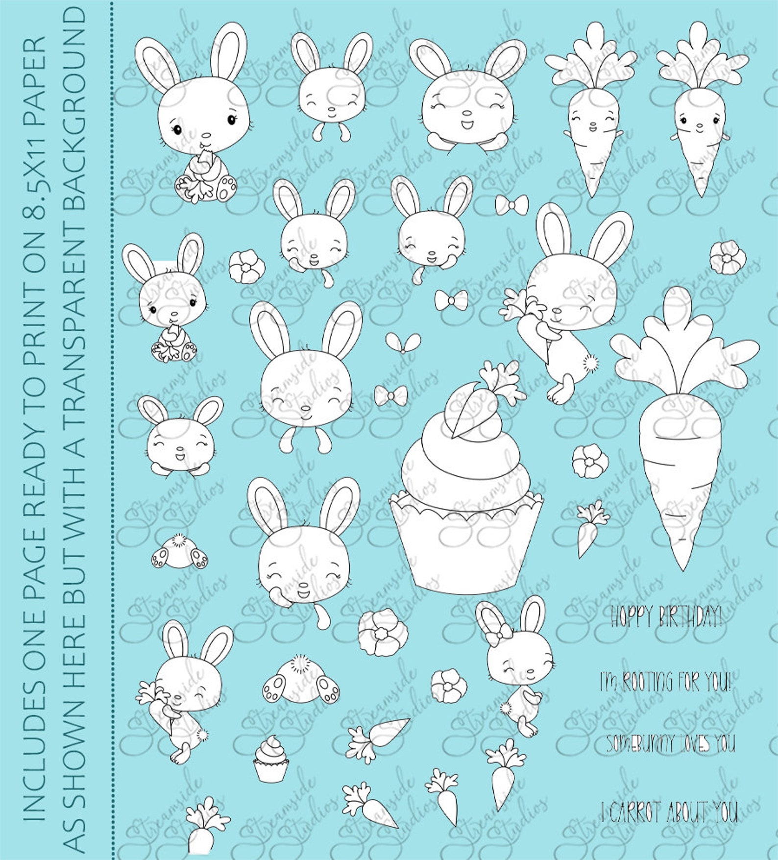 Cupcake Critters-bunny Digital Stamp Set, Bunny Cupcake Digi Stamps ...