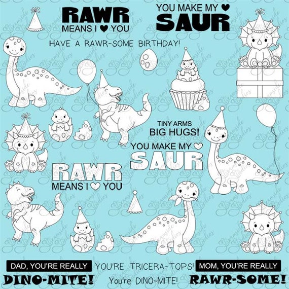 Dinos Dinosaur Digital Stamp Set Digi Stamps Png 300 Dpi | Etsy