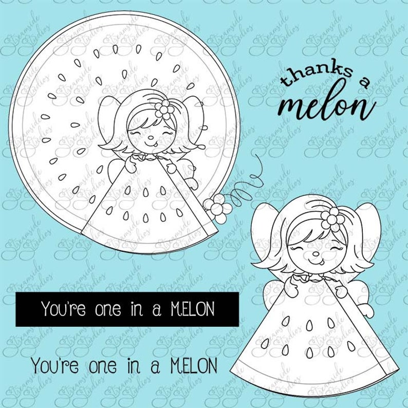 Watermelon Fairy Digital Stamp Set Png 300 Dpi Images Black - Etsy