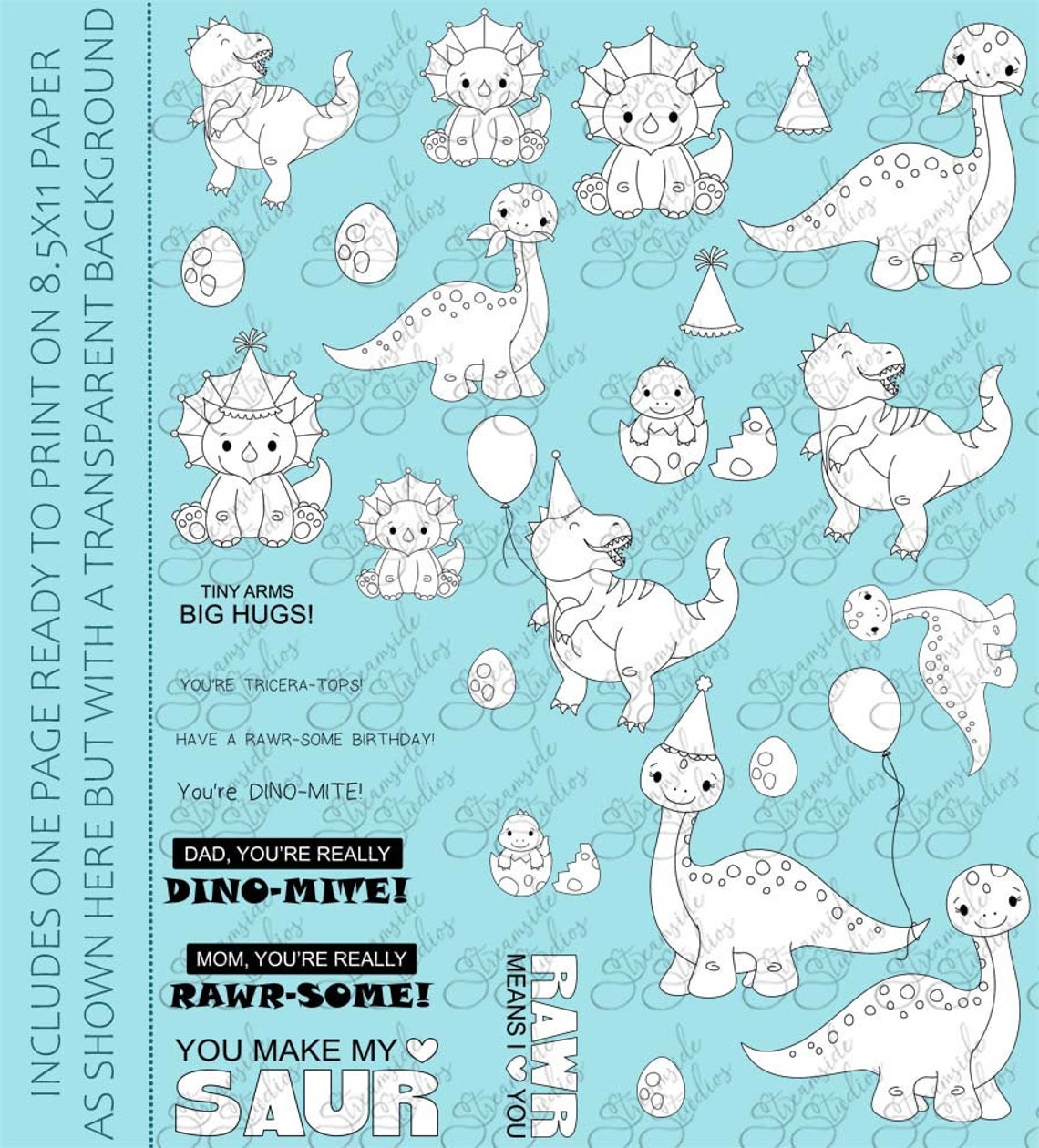 Dinos Dinosaur Digital Stamp Set Digi Stamps Png 300 Dpi - Etsy