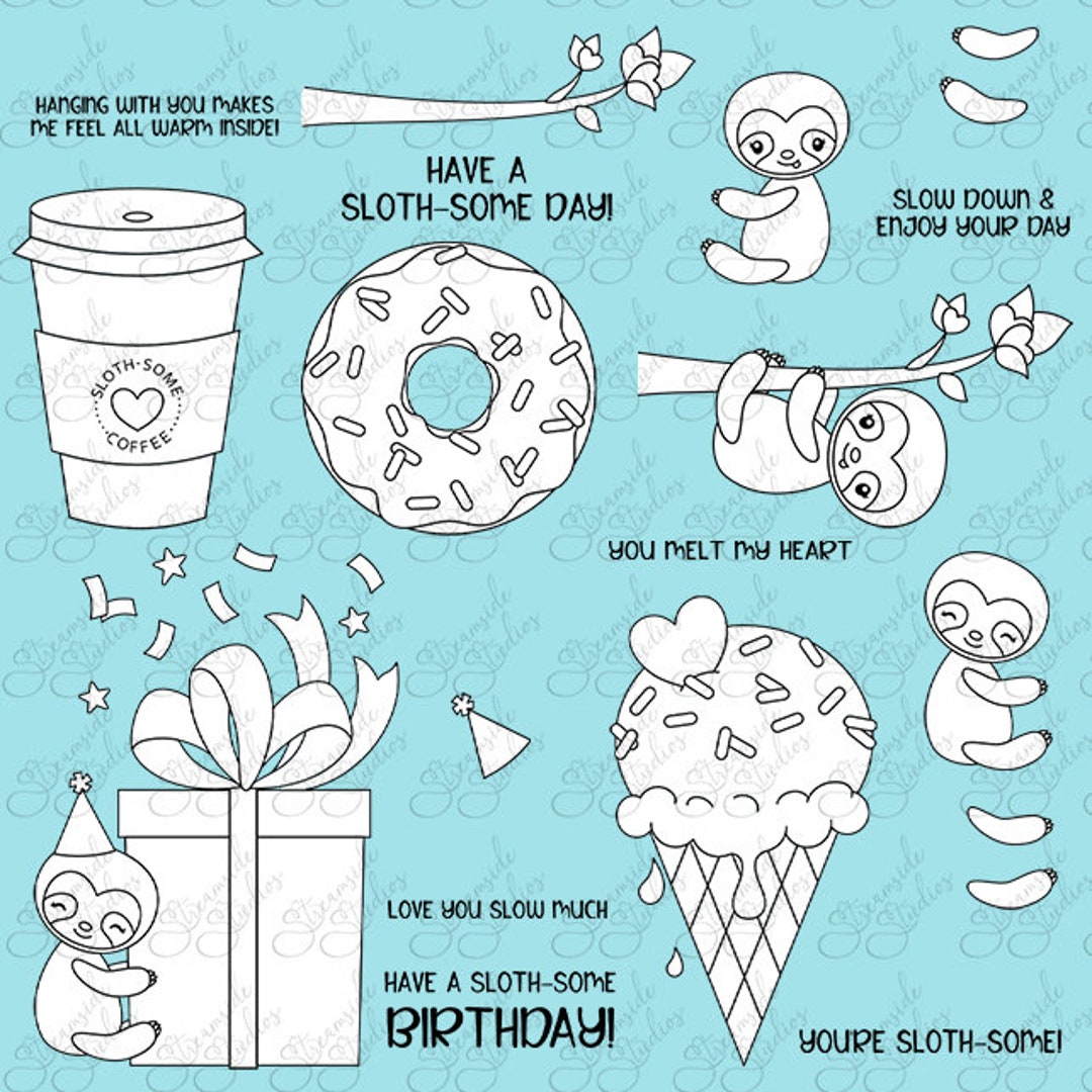 Sloth-some Sloths, Sloth Digi Stamps, Png 300 Dpi - Etsy
