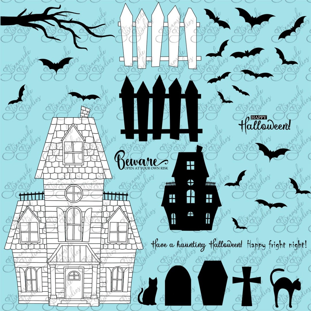 Spooky House Digital Stamp Set, Haunted House Digi Stamps, Png 300 Dpi ...
