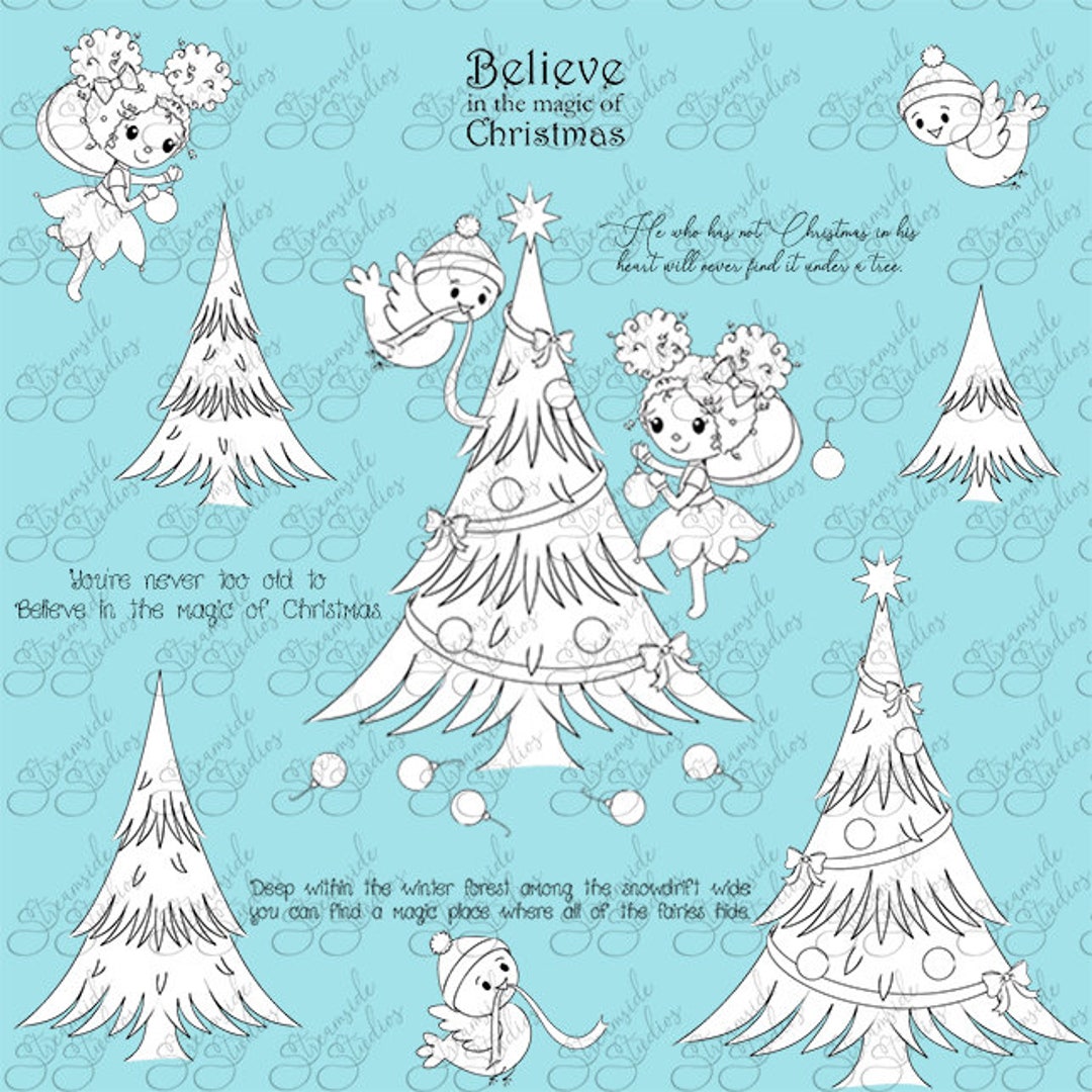 Fairy Fun Decorating the Christmas Tree Digital Stamp Set, Png Set of ...