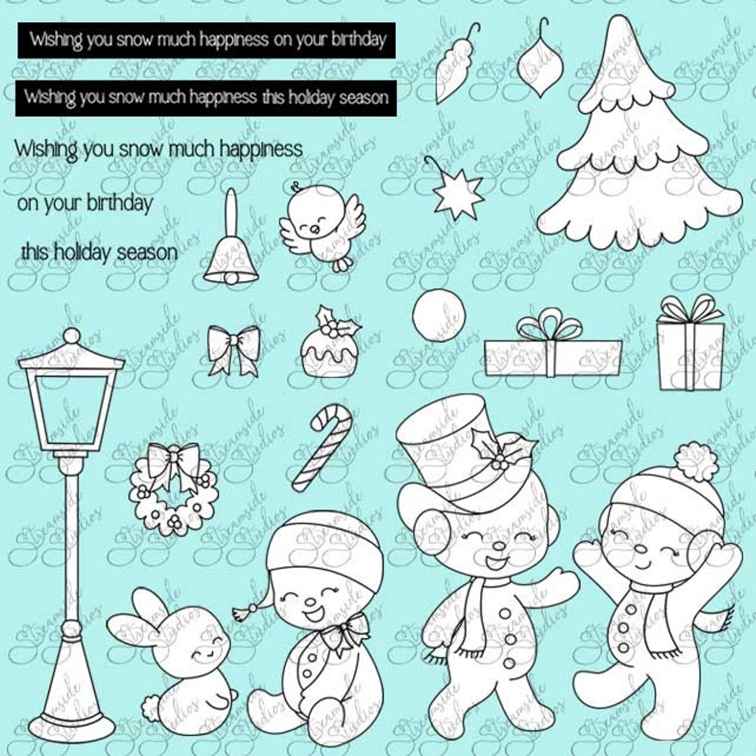 Snow Much Happiness Digital Stamp Set, Png Set of 300 Dpi Images, Black ...
