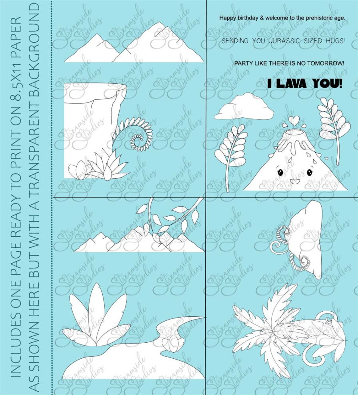 Prehistoric Landscape Volcano Digital Stamp Set Digi Stamps - Etsy