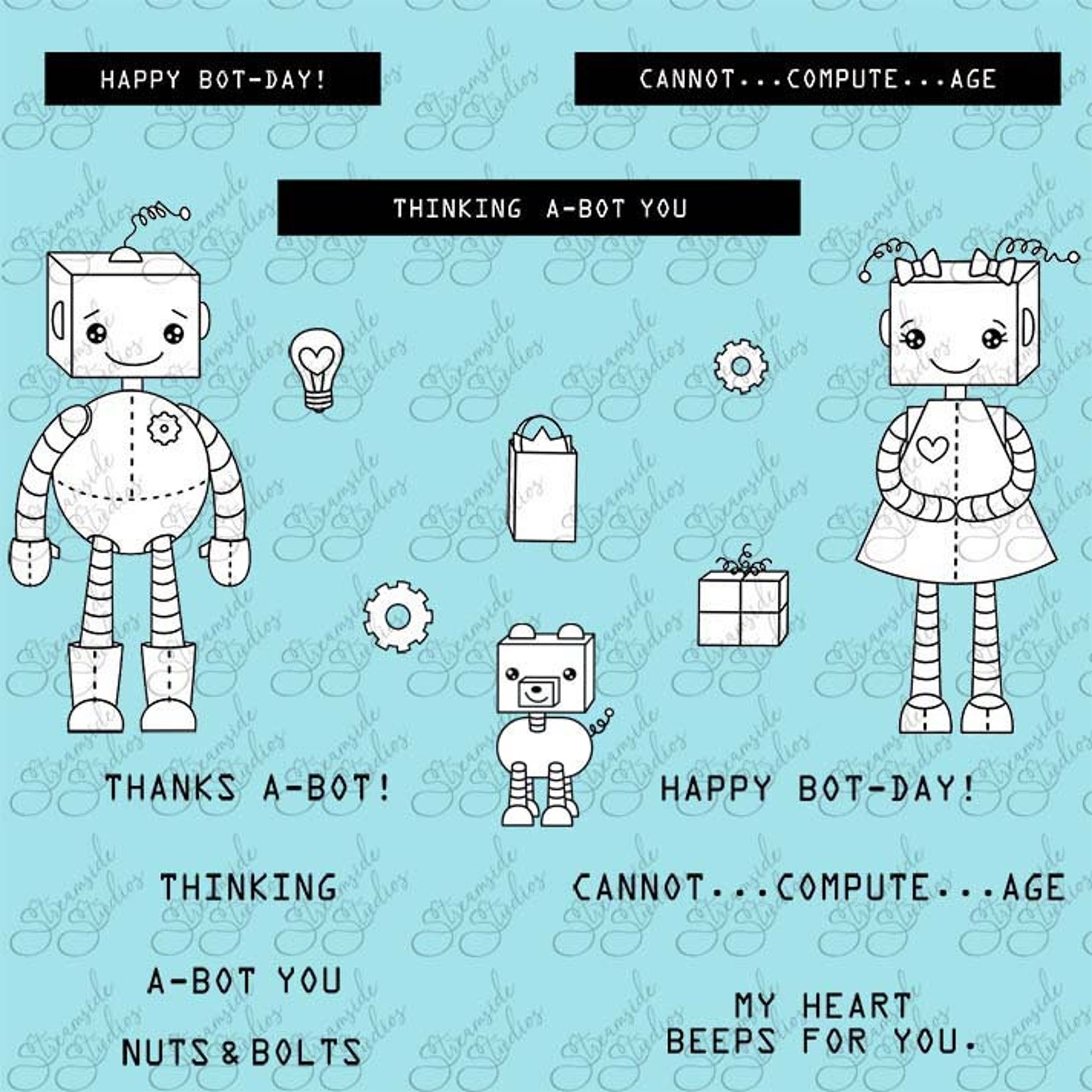 All A-BOT You Digital Stamp Set, 15 Png 300 Dpi Digi Stamps, Cute Robot ...