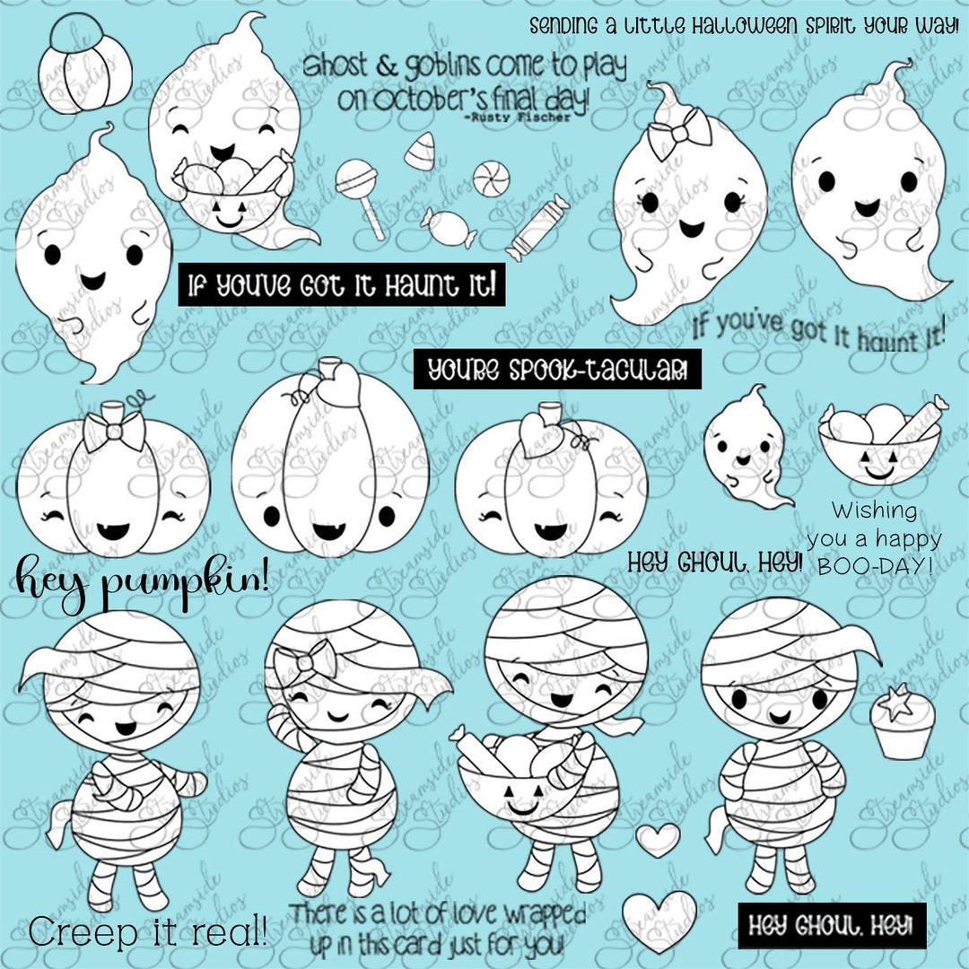 Little Halloween 1 Digital Stamp Set, Ghost, Pumpkins and Mummies Digi ...