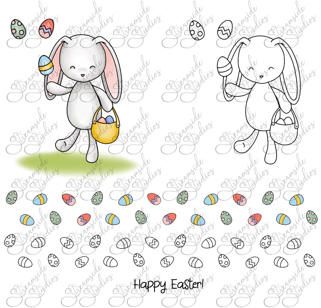 Sweet Easter Bunny Digital Stamp - Etsy